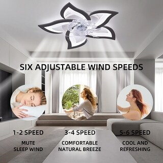 6 Gear Wind Speed Flower Ceiling Fan with Dimmable LED Light, Black ...