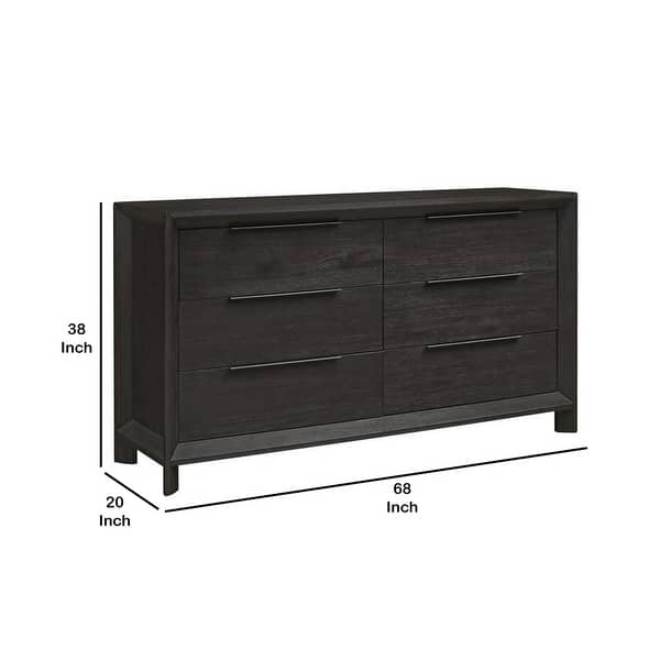 68 Inch 6 Drawer Wooden Dresser with Metal Pulls, Gray - Bed Bath ...
