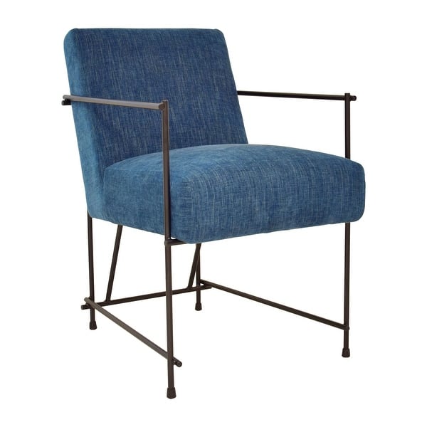 Samuel Chenille Upholstered Dining Arm Chair with Black Steel Frame ...