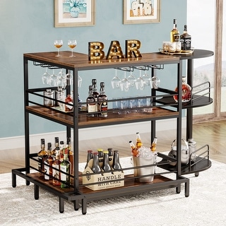 3-Tier Home Bar Unit, L-Shaped Mini Bar Liquor Bar Table with Storage ...