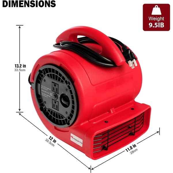 1/5hp Air Mover 800cfm Blower Fan Carpet Floor Drying Fan - 3-Speed ...