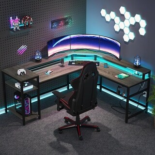 L-Shaped Gaming Desk with Power Outlets and LED Strips - Bed Bath ...