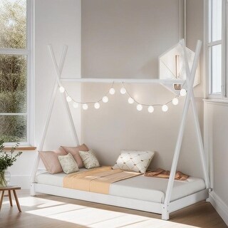 Twin Size House Platform Bed with Triangle Structure For White Color ...