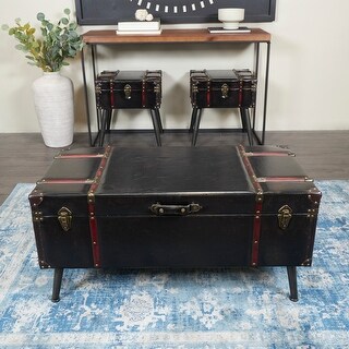 Black Faux Leather Studded Coffee Table with Latches and Handles (Set ...