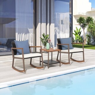 3 Pieces Outdoor Rocker Chair Conversation Set with Coffee Table ...