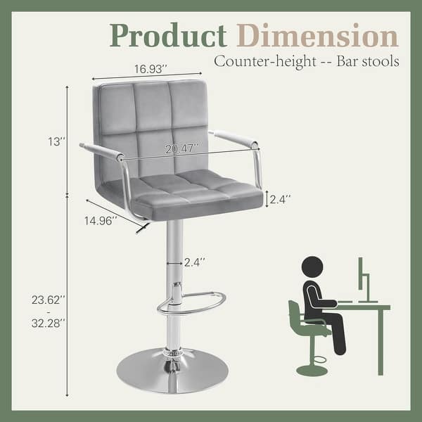 Furniwell Bar Stools Set of 2 Modern Height Adjustable Kitchen Counter ...