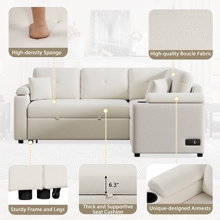 Beige One-step Convertible Sofa Bed Pull-out Sleeper Corner Couch - Bed ...