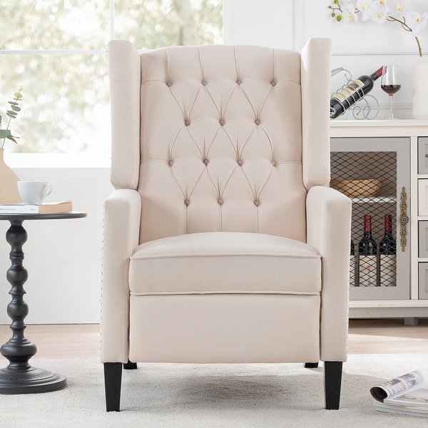 27 Wide Tufted Fabric Wingback Chair Beige