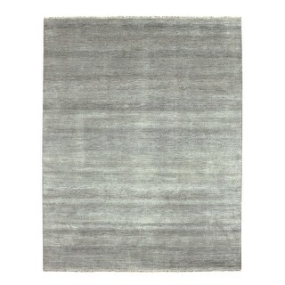 Shahbanu Rugs Ash Gray Hand Knotted Grass Design Densely Woven Tone on ...