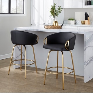 Silver Orchid Battista 26" Fixed-Height Gold Counter Stool with Round ...