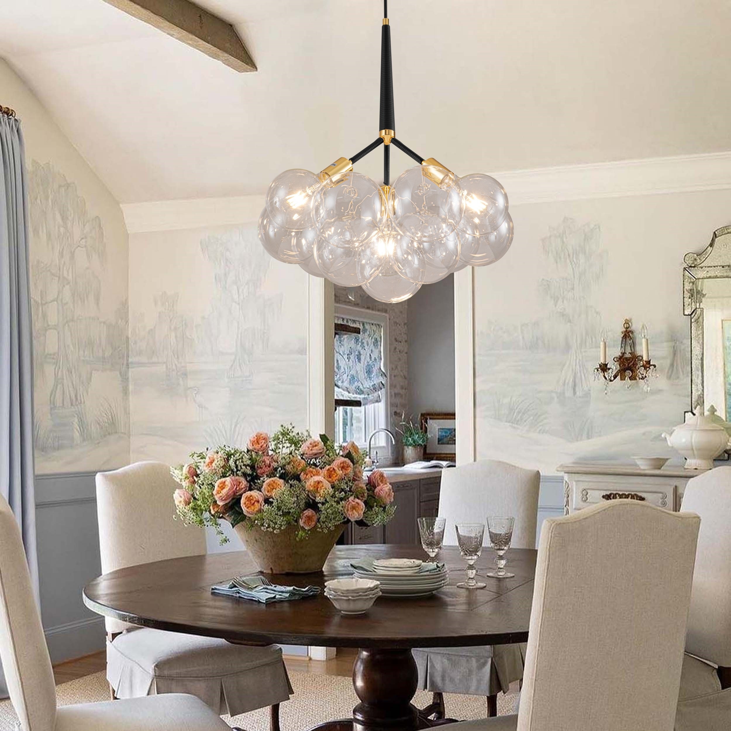 1-Light Modern Cluster Twisted Swirled Clear Glass Globe Bubble ...