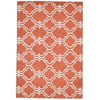 One of a Kind Hand-Tufted Modern 4' x 6' Trellis Wool Orange Rug - 4' x ...