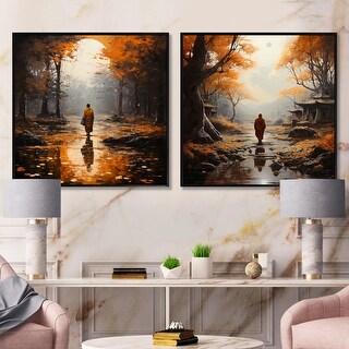 Designart "Dharma Path" Buddhism Framed Art Set Of 2 - Traditional Wall ...