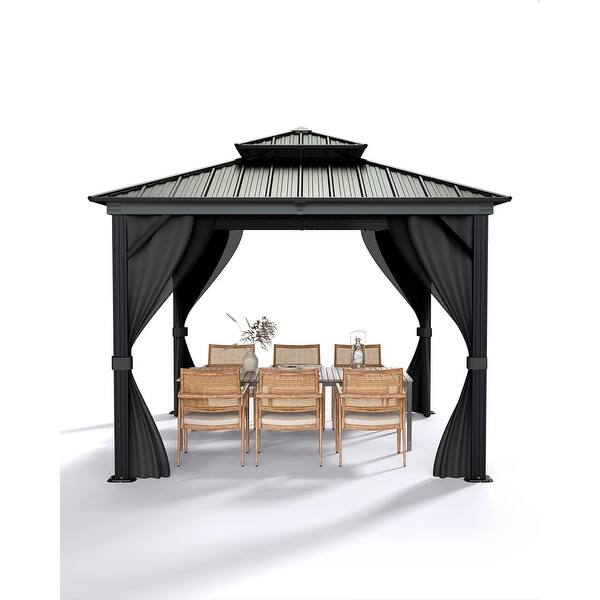 10'x10' Hardtop Gazebo, Aluminum Frame Pavilion with Double Metal Roof ...