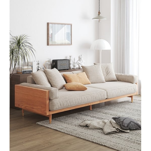 JASIWAY Modern 3-Seat Upholstered Cotton Linen Sofa,Beige - Bed Bath ...