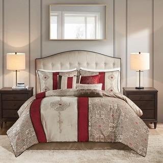 Comforter Set Faux Silk Jacquard Design Matching Bed King Red - Bed ...