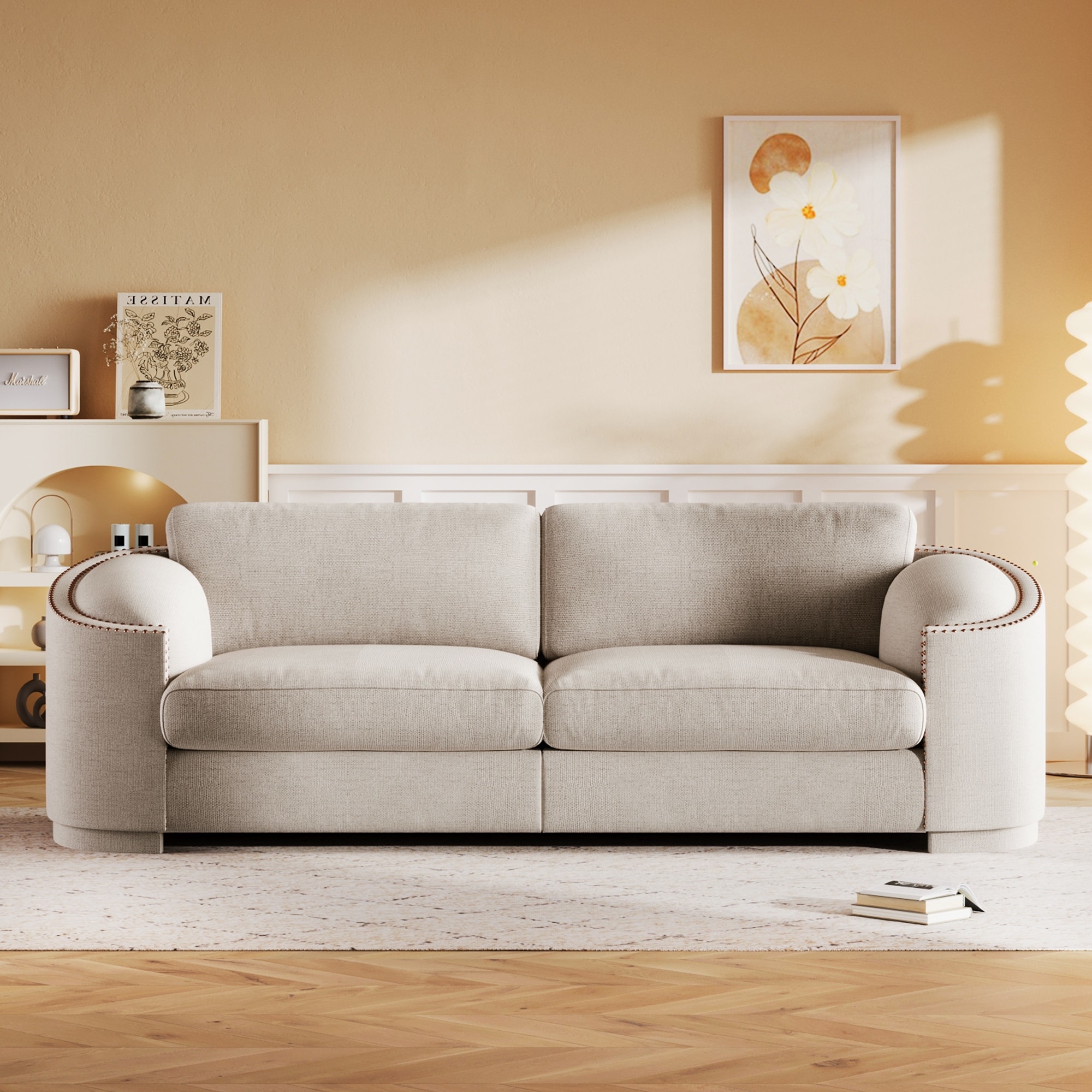 Stylish Polyester Sofa with Semilunar Arm - Bed Bath & Beyond - 40322657