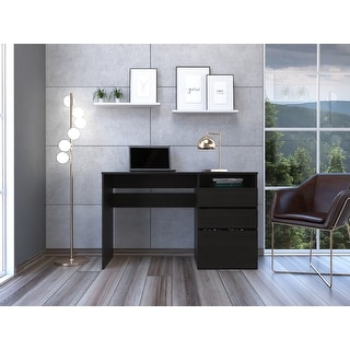 Minimalist Computer Desk with 3-Drawers, Home Writing Desk with 1-Shelf ...