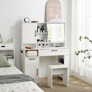 Vanity Table with Large Sliding Lighted Mirror, Dressing Table with 2 ...