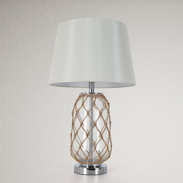 Modern Coastal Jute Rope Table Lamp Seeded Glass 26-inch Cylindrical ...