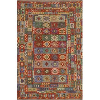 Multi-Color Geometric Southwestern Kilim Rug Hand-woven Wool Carpet - 6 ...