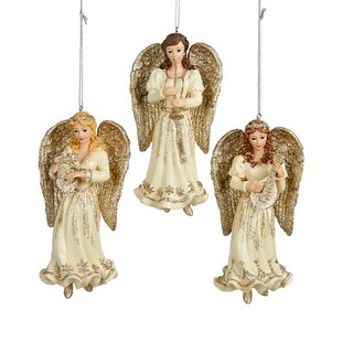 Club Pack of 12 White and Brown Glittered Angel with Musical ...