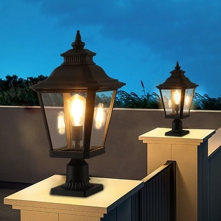 2-Pack 21" H Outdoor Post Lantern, Vintage Metal & Clear Glass Pillar ...