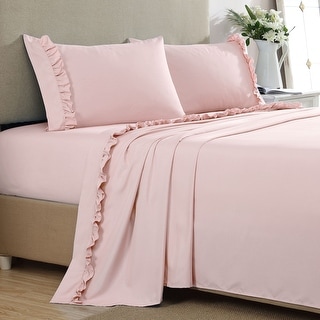 Home Essential Luxurious Silky Ruffle Hem Microfiber Bedding Sheet Set ...