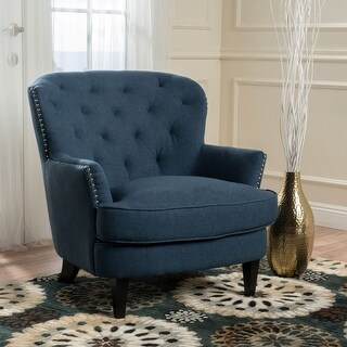 Contemporary Dark Blue Tufted Club Chair with Nailhead Trim, Elegant ...