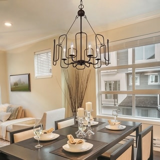 Farmhouse Rustic 6-light Drum Chandelier Aged-iron Wagon Wheel Dining ...