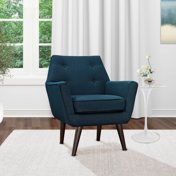 Emerson Mid-century Modern Blue Fabric Button Tufted Arm Guest Chair ...