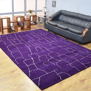 Hand Knotted Loom Silk Mix Area Rug Contemporary Purple White LSM628 ...