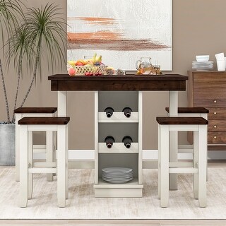 5-pieces Dining Table Set Square Wood Table with 3-Tier Adjustable ...