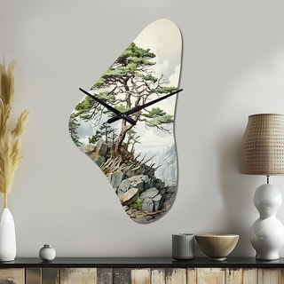 Designart - Pine Tree Resilience - Tree Pine Wall Clock in Boomerang ...