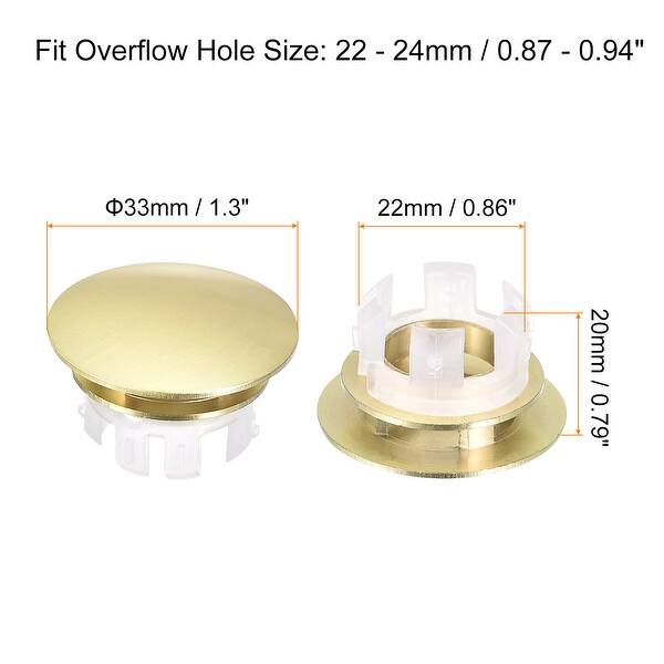 2Pcs 22mm Sink Trim Overflow Cover Ring Hole Insert in Round Caps Gold ...