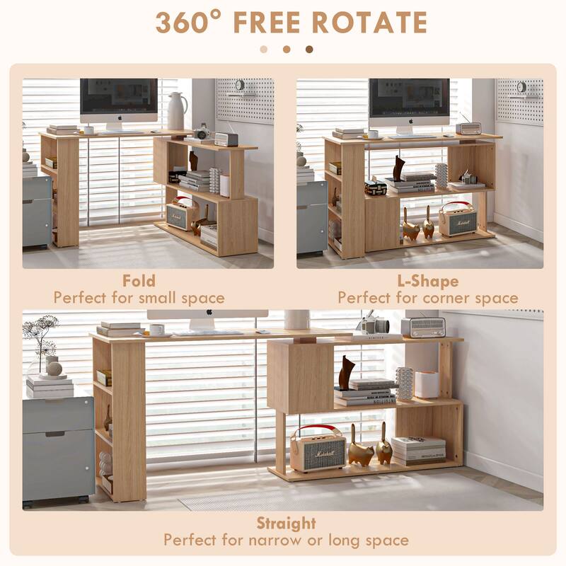 L Shaped Corner Desk, 360 Degree Rotating Home Office Desk with Storage ...