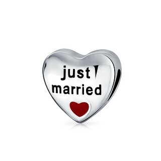 Bridal Red Heart 'Just Married' Charm Bead Wedding Bride Sterling ...