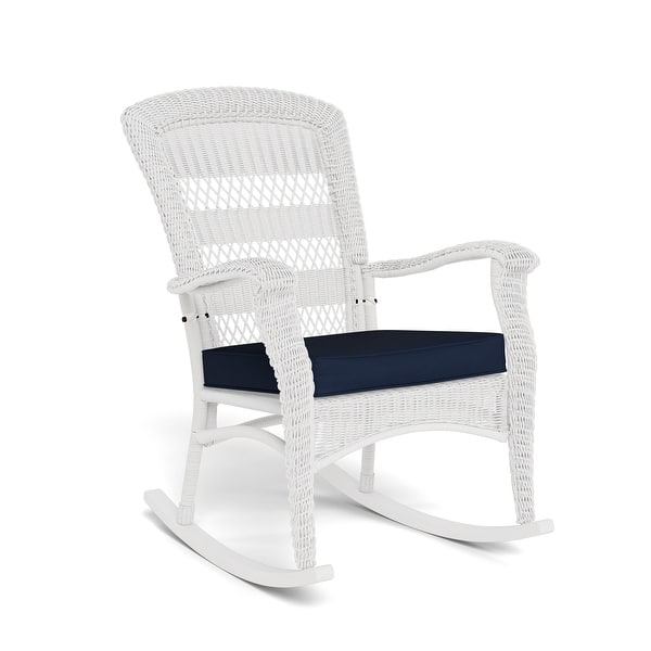 Portside Coastal White Resin Wicker Rocking Chair with Cushion - Bed ...