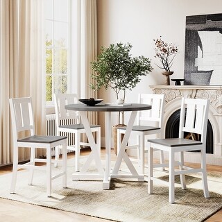 Round Kitchen set with 4 Dining Chair, Counter Height Dining Table Set ...