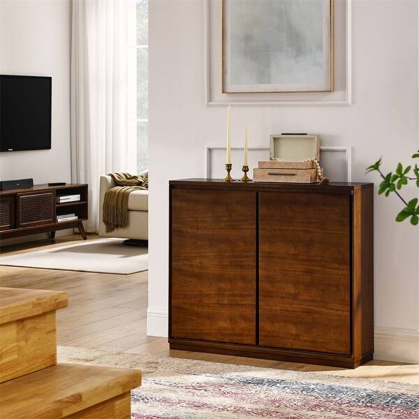 Modern Walnut-colored Storage Cabinet Buffet with 2 Outlet Holes for ...