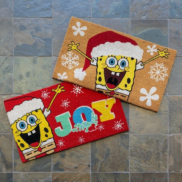 Licensed Nickelodeon SpongeBob SquarePants Santa Hat Joy Coir Door Mats ...