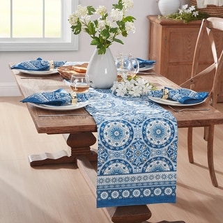 Vietri Medallion Blue Block Print Stain & Water Resistant Indoor ...