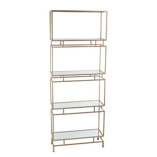Metal and Glass Bakers Rack with 4 Open Shelves, Gold and Mirror - Bed ...