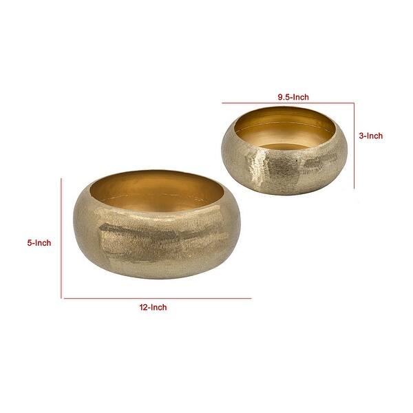 2 Piece Rounded Decorative Bowls, Gold Metal Hammered Texture, Wide ...