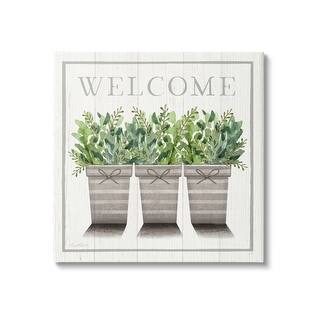 Stupell Welcome Sign Cottage Theme Potted Plants Botanicals Canvas Wall ...