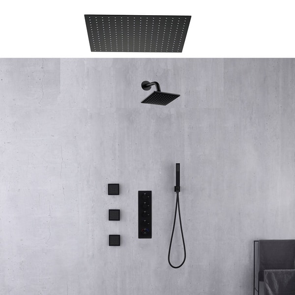 matte black 20 inch rain shower heads 4 way thermostatic shower system ...