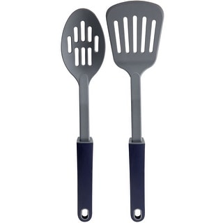 2 Piece Slotted Turner and Spoon Utensil Set in Navy Blue - Bed Bath ...