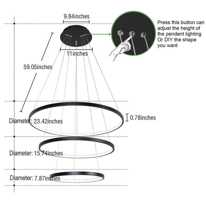 Modern Painted Black 3 Rings LED Pendant Light Fixture - Bed Bath ...