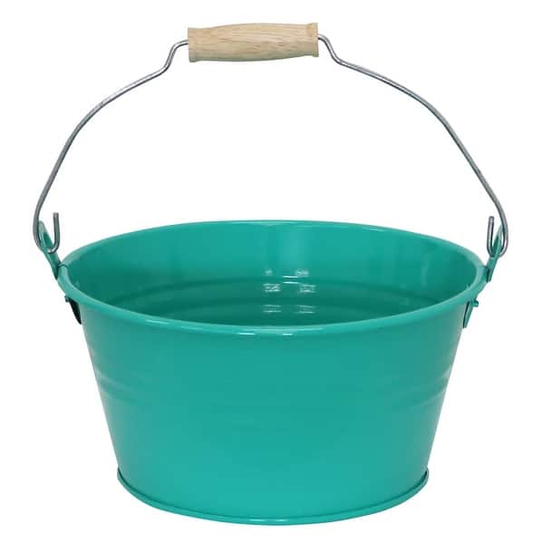 Set of 10 Teal Galvanized Steel Bucket Planters with Handles - Bed Bath ...