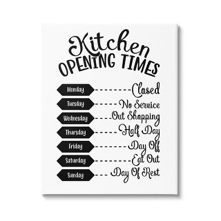 Stupell Kitchen Opening Times Humorous Antique Text Style Canvas Wall ...
